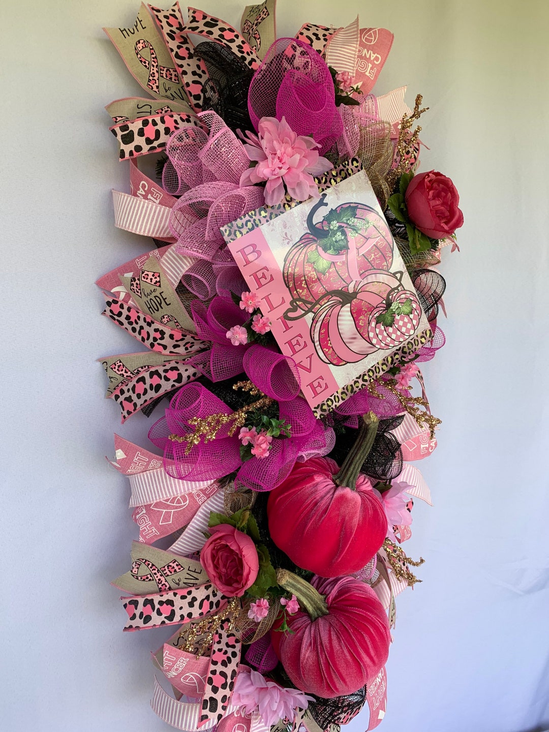 Cancer Awareness Swag, Cancer Awareness Wreath, Believe Cancer ...