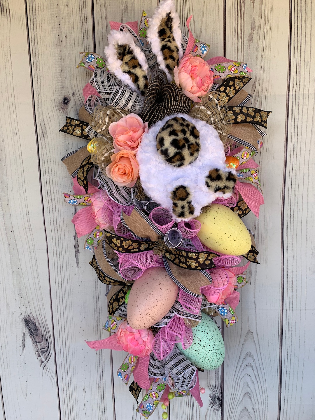 Cheetah Print Easter Bunny Butt Swag: Handmade Spring Door Decor - Etsy