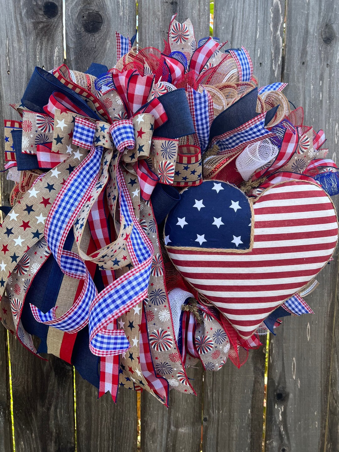 Patriotic Wreath With Heart, Memorial Day Wreath, 4th of July Wreath ...