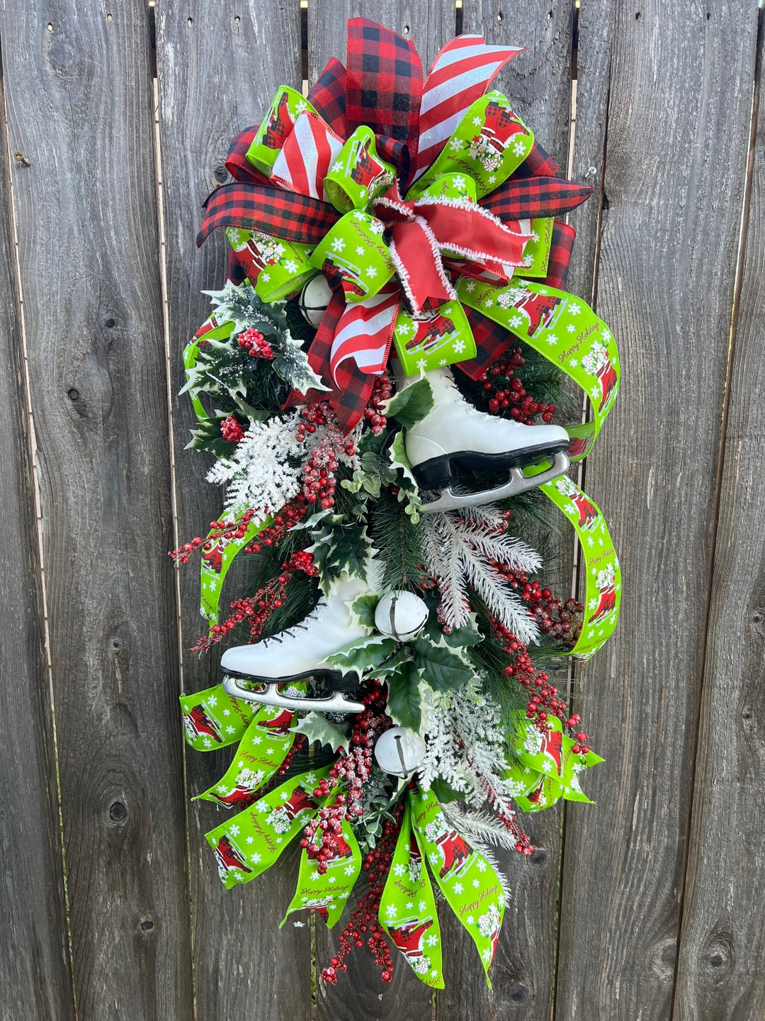 Christmas Ice Skate Swag: Handmade Winter Mantle Wreath (37”x16”x8”) - Etsy