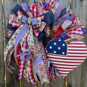 Patriotic Wreath With Heart, Memorial Day Wreath, 4th of July Wreath ...