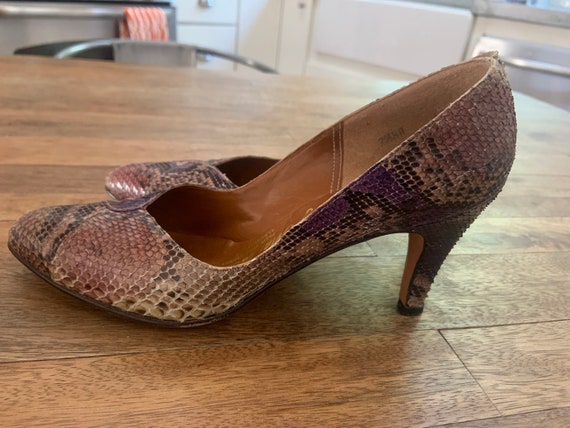 Vintage Purple Beige Snakeskin 1980’s Pumps Size 7.5 … - Gem