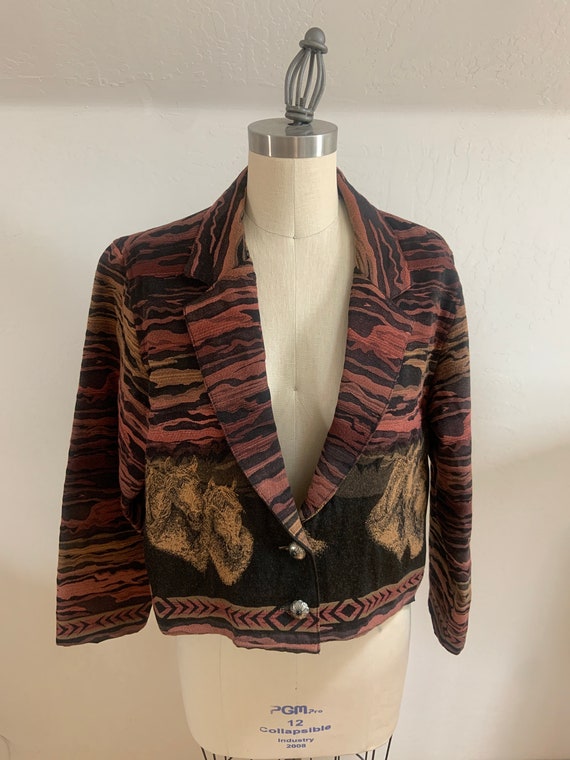 Vintage Western Cropped Woven Horse Jacket Large - Gem