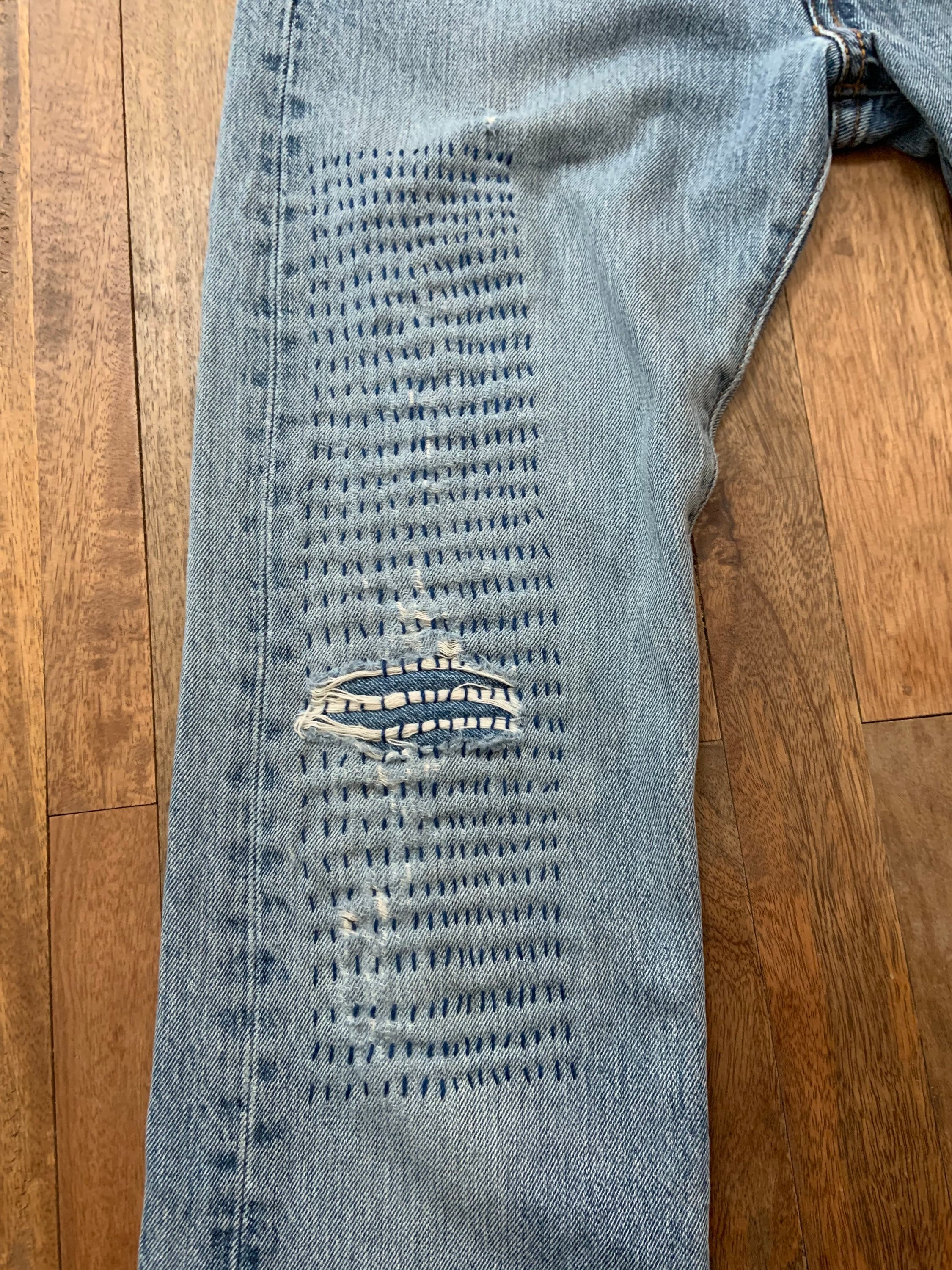 Levis 501 Jeans Ripped and Patched With Sashiko Stitching 30/34 - Etsy