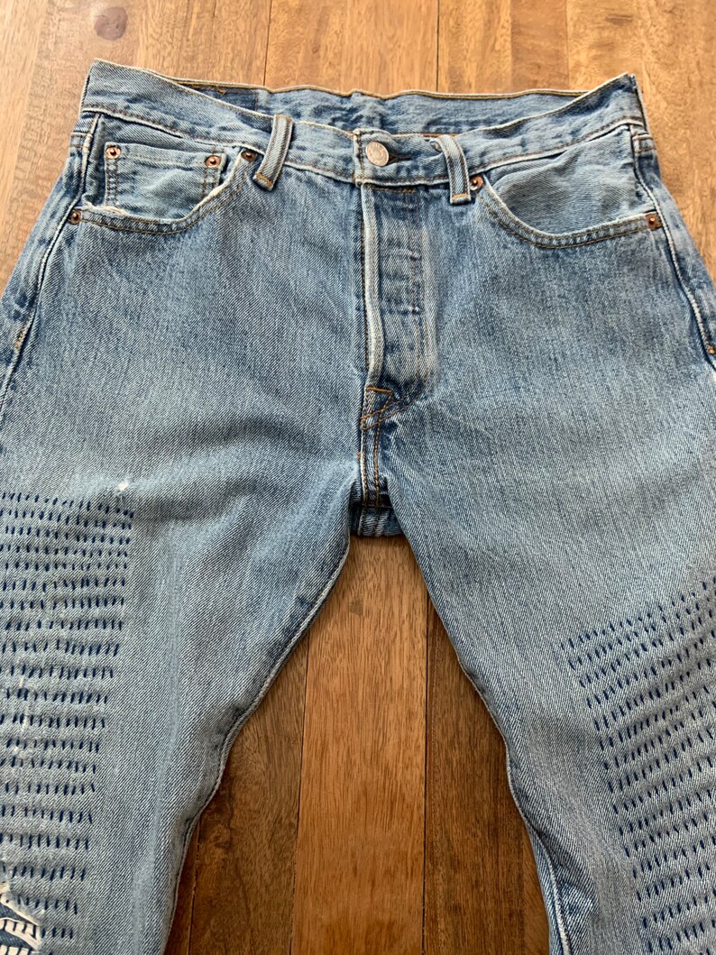 Levis 501 Jeans Ripped and Patched With Sashiko Stitching 30/34 - Etsy