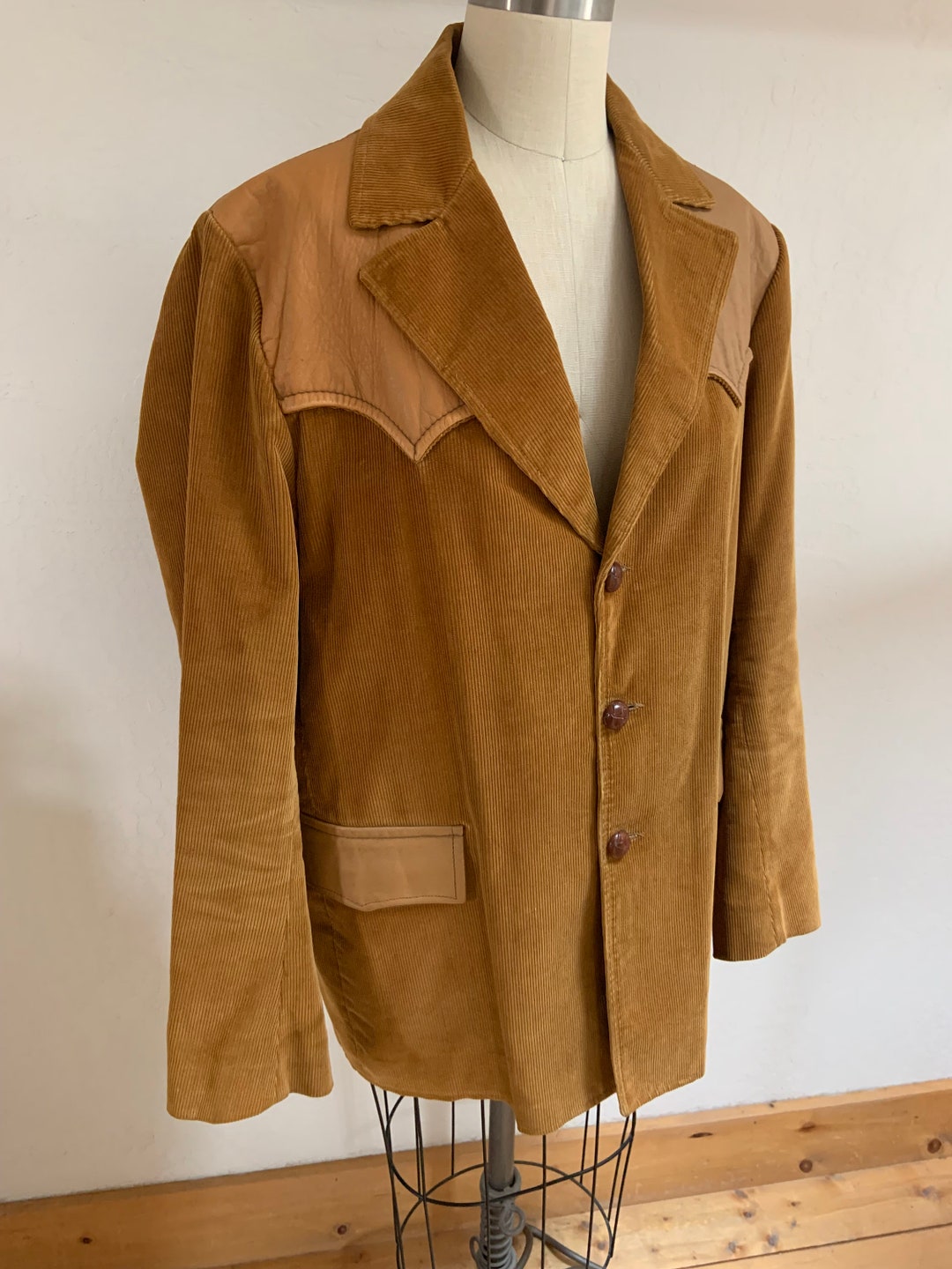 Vintage Western Leather Yoke Corduroy Blazer 46 - Etsy