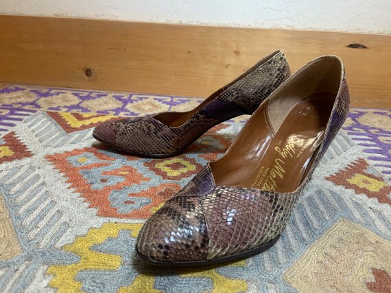 Vintage Purple Beige Snakeskin 1980’s Pumps Size 7.5 … - Gem
