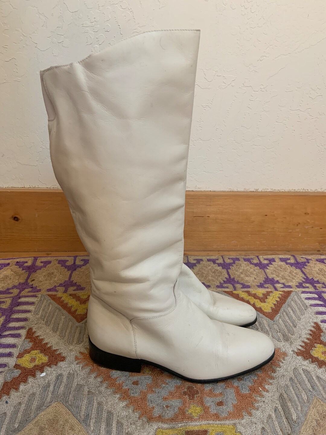 Vintage 1980s White Leather Knee High Boots 8.5N - Etsy