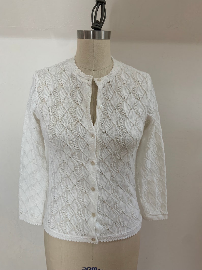 Vintage 1960’s Lacey Knit White Cardigan Small - Etsy