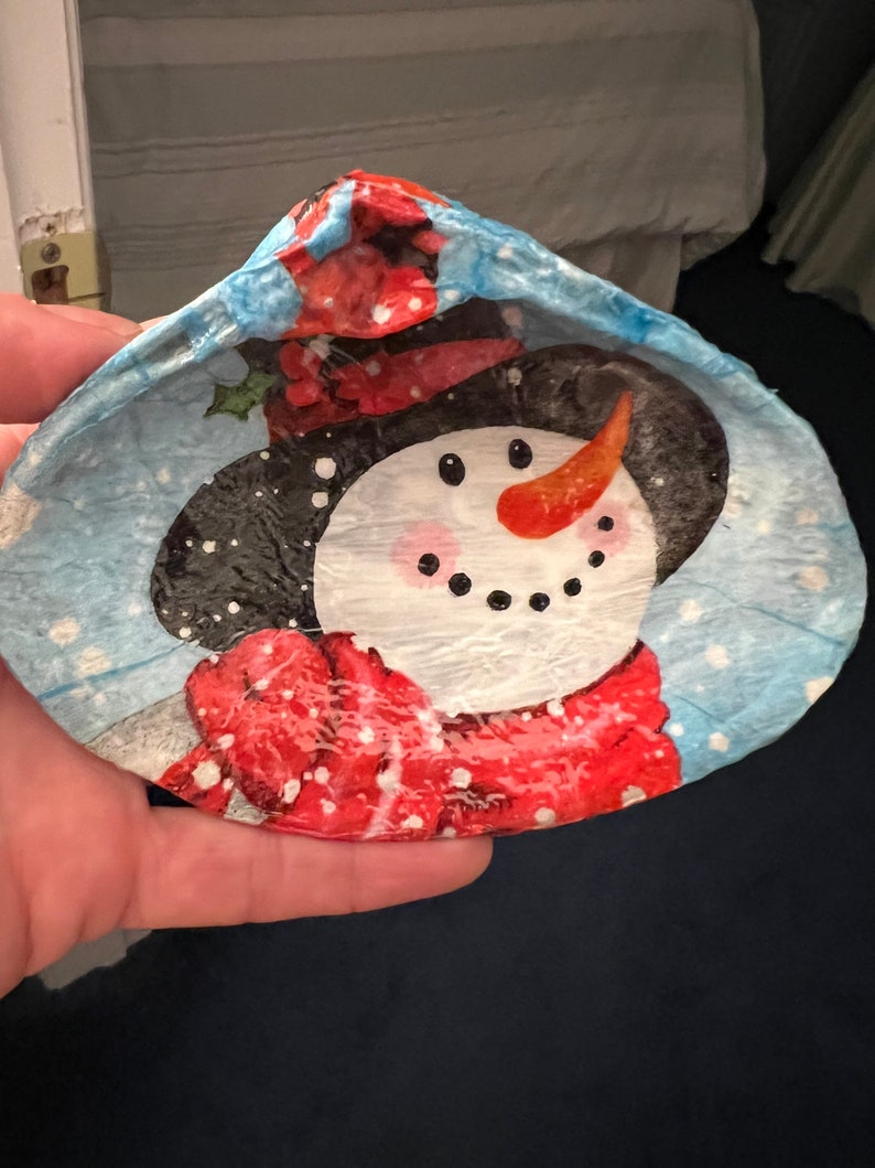 Decoupage Snowman on a Sea Shell - Etsy