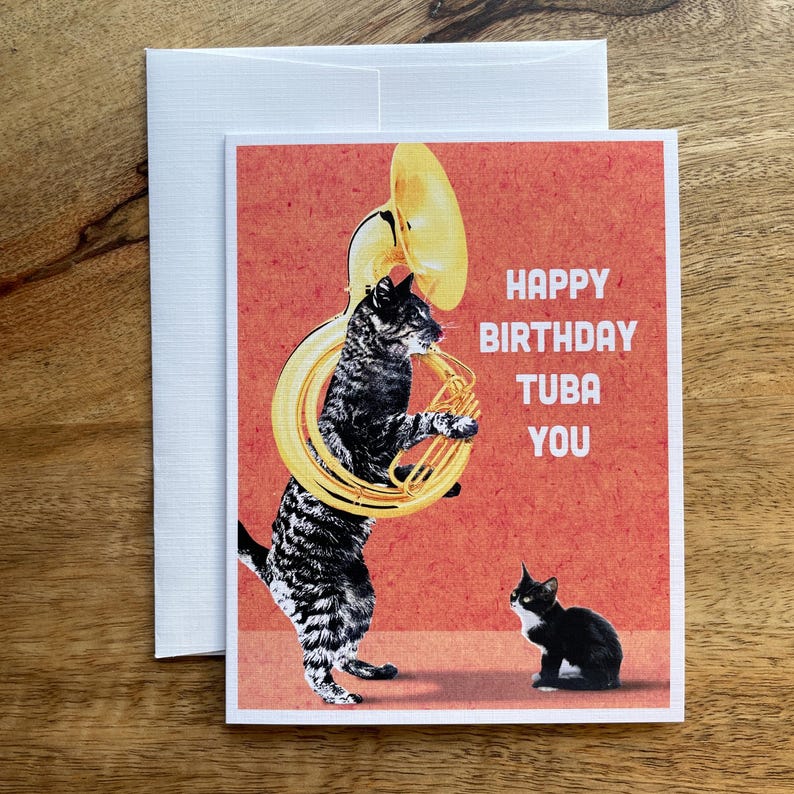 Funny Cat Birthday Card: Tuba Playing Kitten - Etsy
