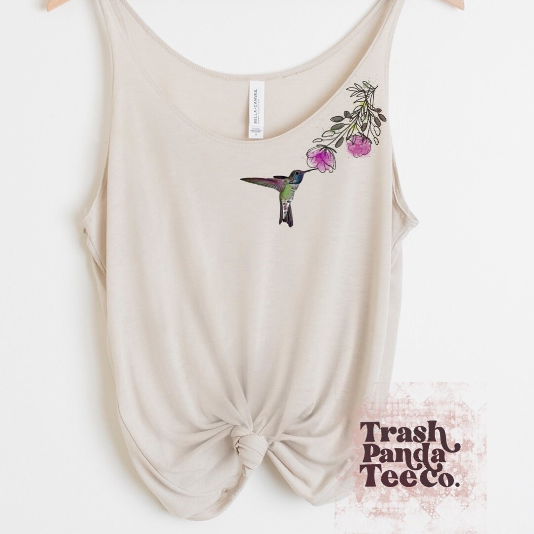 Small Hummingbird and Flower Womens Slouchy Tank Loose, Lightweight ...