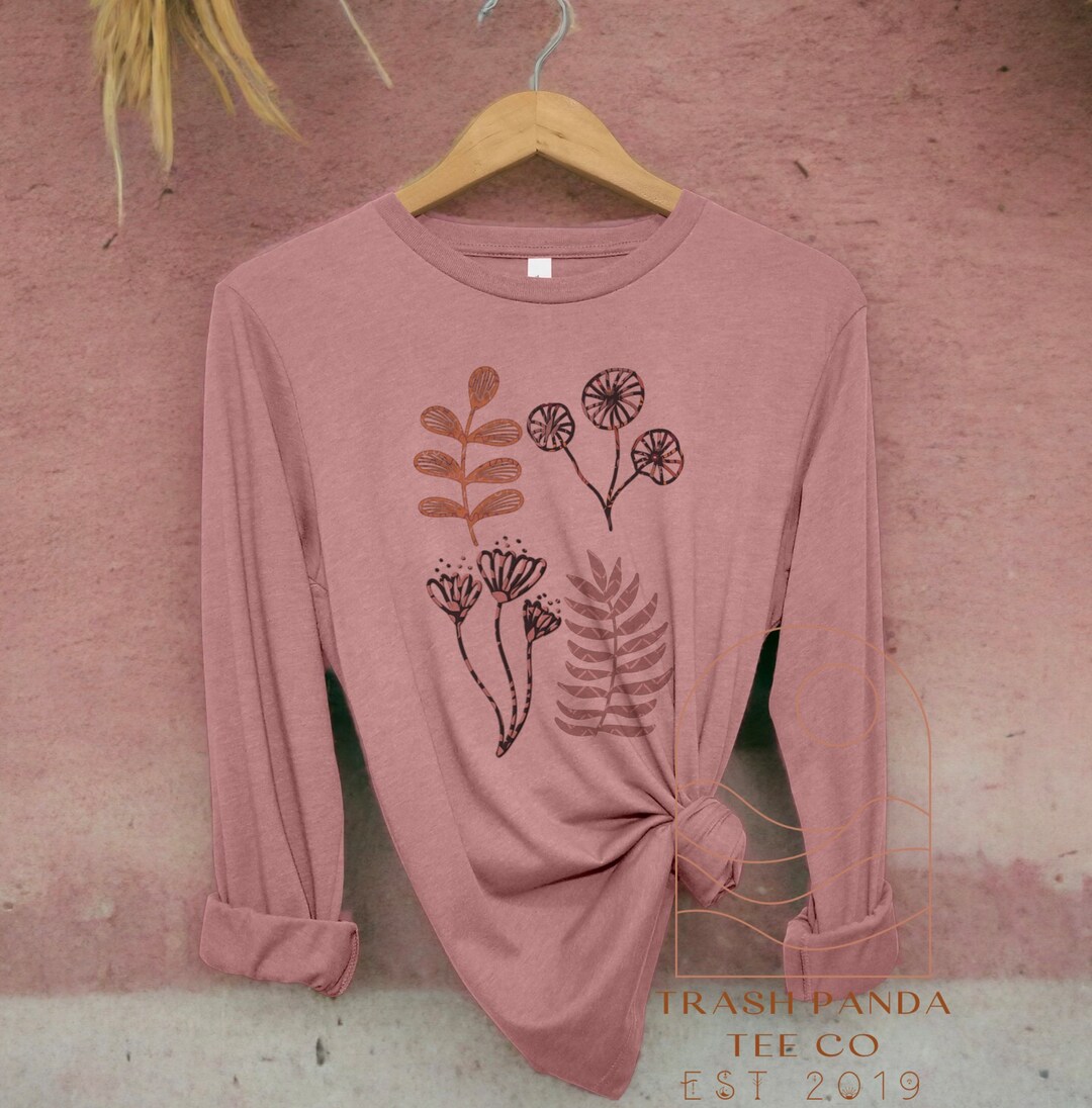 Boho Scandi Minimalist Scandinavian Flowers Long Sleeve Top for Women ...