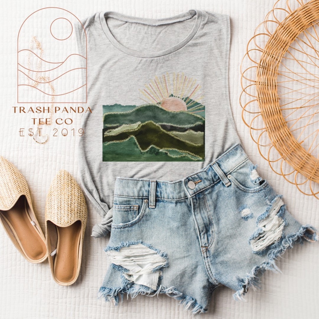 Green Gold Abstract Landscape Muscle Tank Forest Green Hunter Green ...