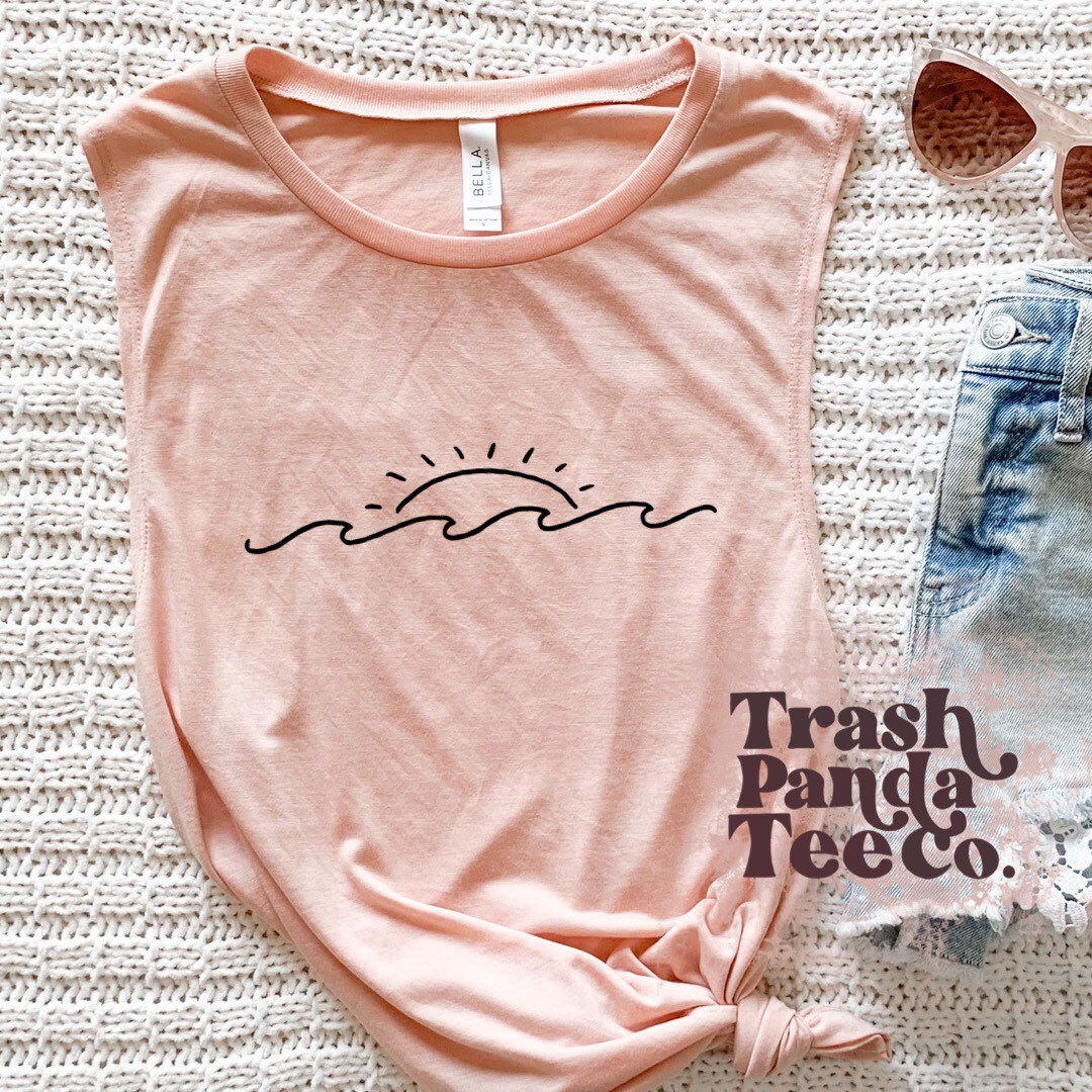 Minimalist Sunset Over Water Hand Drawn Line Art Sunset Sketch ...