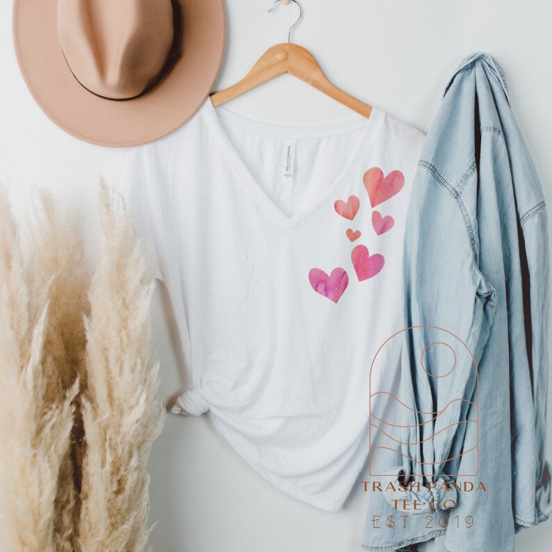 Boho Aesthetic Watercolor Offset Hearts Slouchy V-neck Loose - Etsy