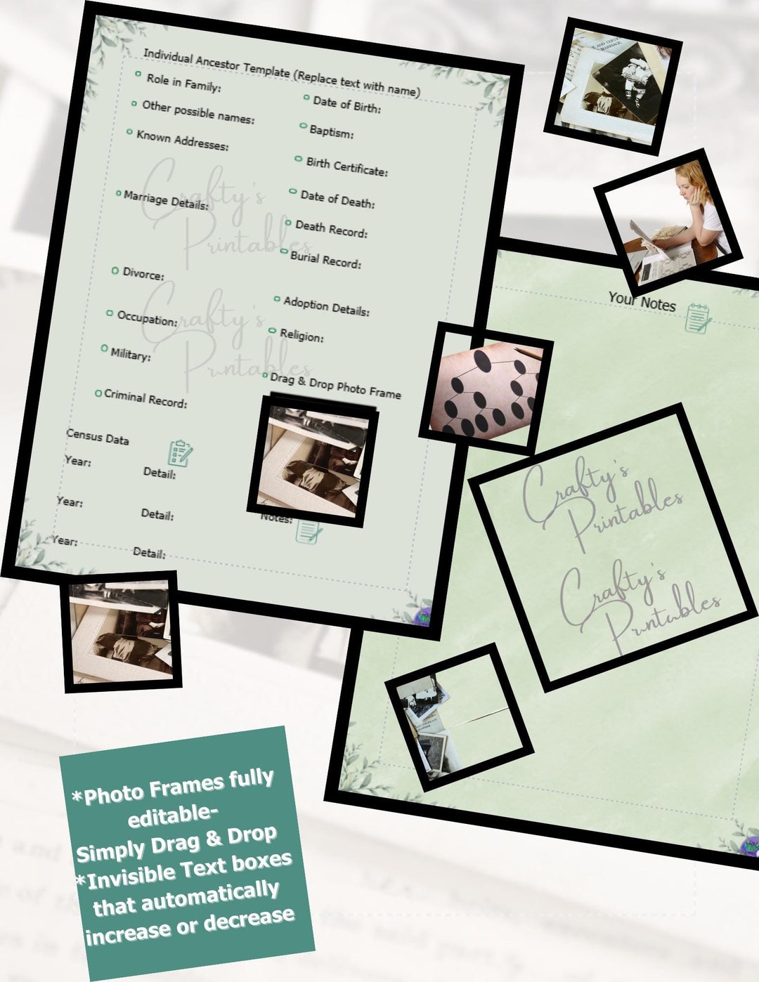 Ancestry Profile Template 2 Pack Bundle Printable Organizational Gift ...