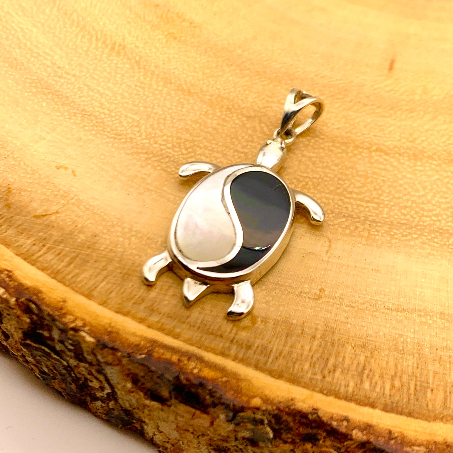 Silver Turtle Pendant Chinese Yin Yang Turtle With Mother of - Etsy UK