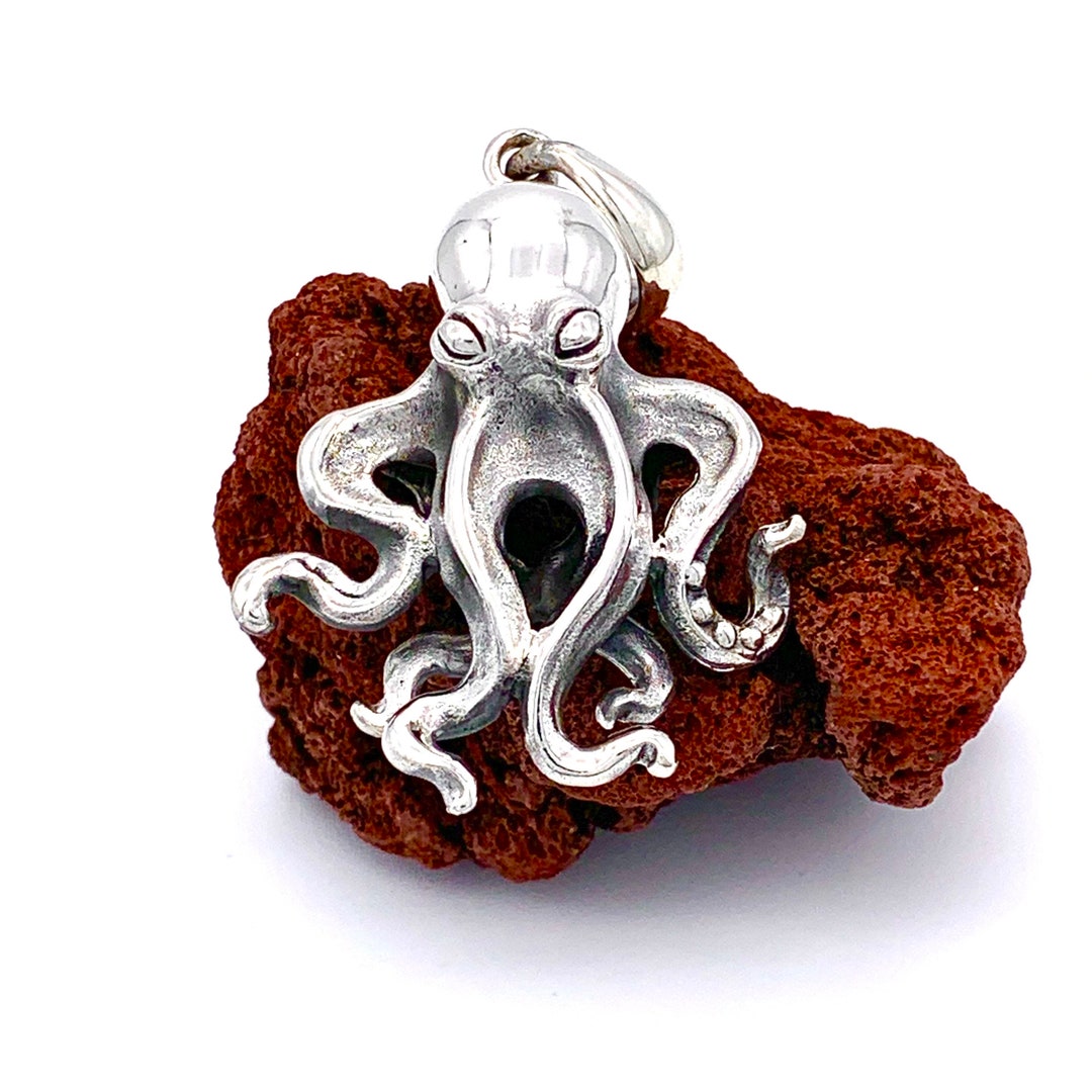 Silver Octopus Pendant, Realistic, Solid 925 Sterling Silver Octopus ...