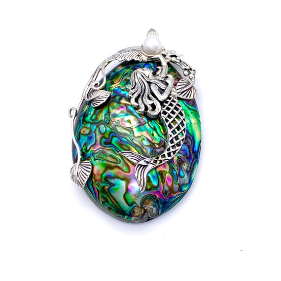 Silver Mermaid Pendant Sterling Silver Mermaid Holding a | Etsy