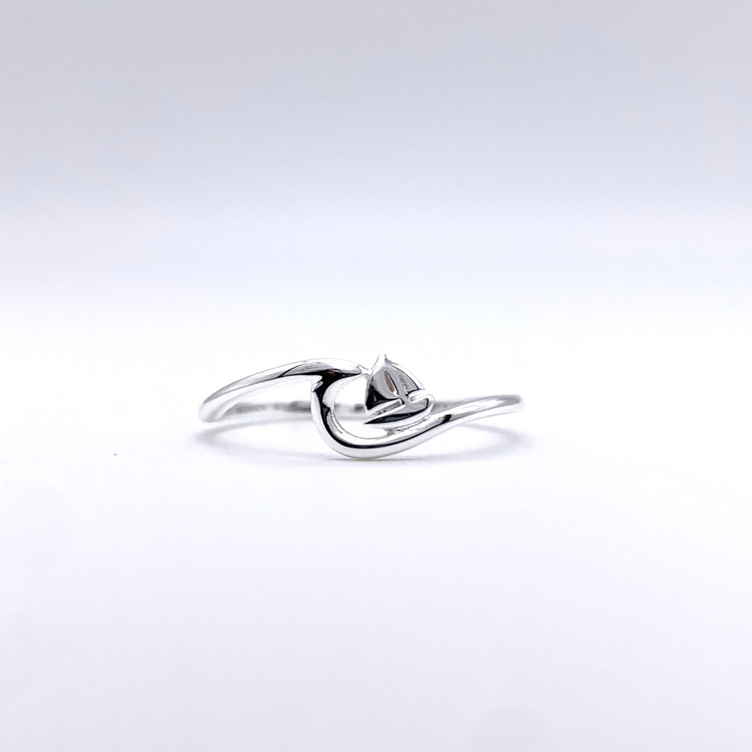 925 Silver Sail Boat With Wave Ring, Waves Capsize Sail Boat Ring - Etsy