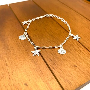 Silver Seashell Bracelet, Sea Shell Charm Bracelet With Starfish and ...