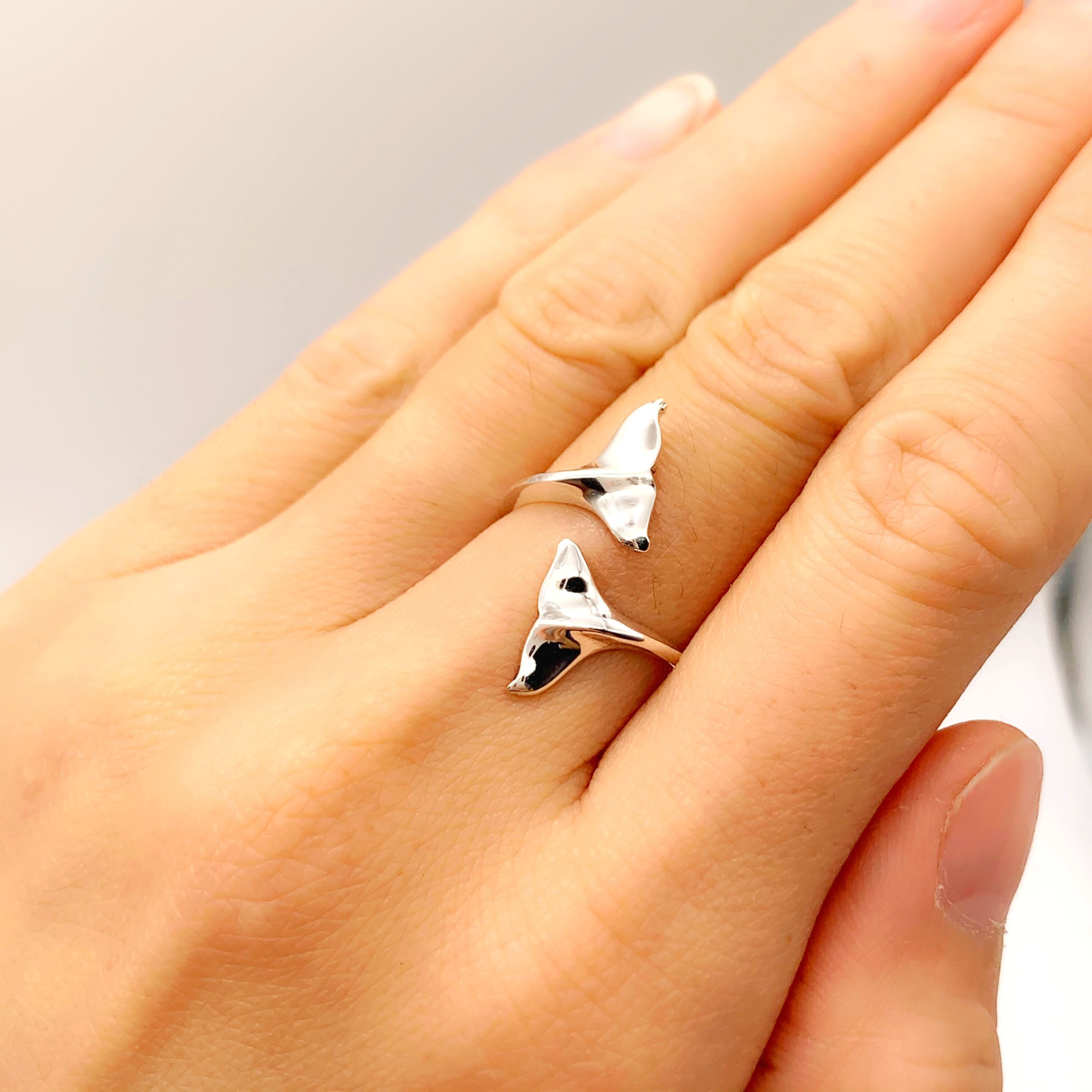 925 Silver Double Whale Tail Ring - Etsy
