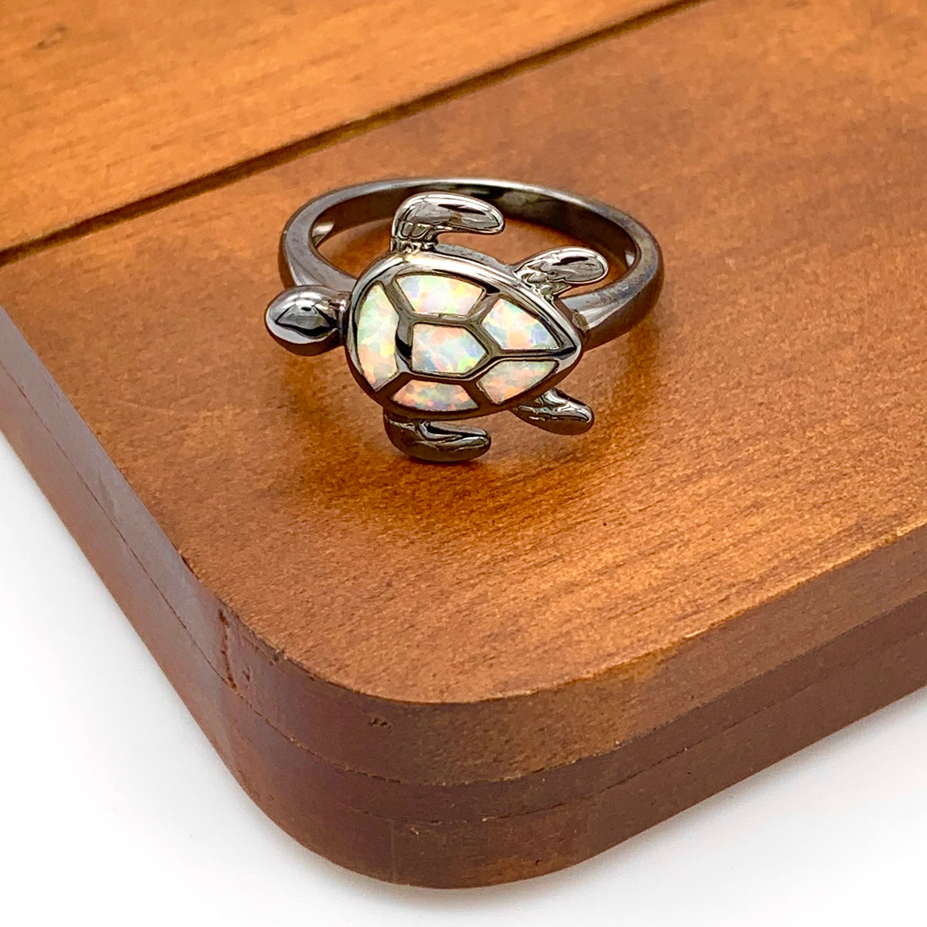 Black Gold Turtle Ring, White Opal Turtle Ring, Gold Opal Turtle Ring White Color Opal - Etsy