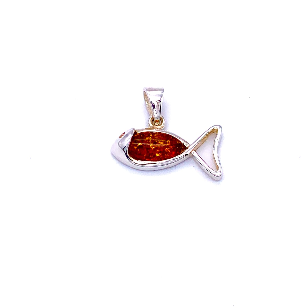 Silver Jesus Fish Pendant, Silver Christian Fish With Baltic Amber Core ...