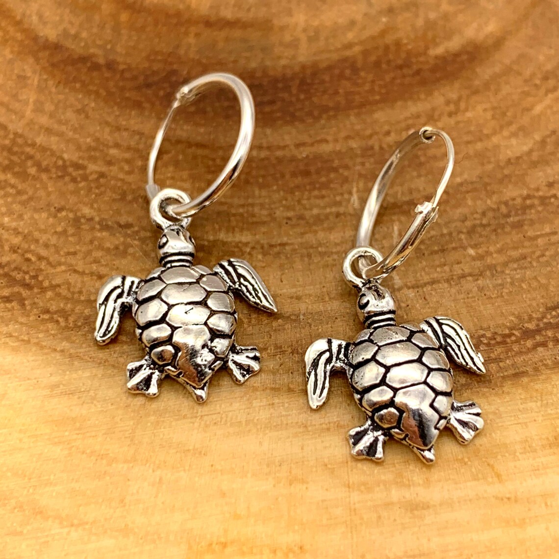Silver Turtle Earrings Silver Hoop Style Earrings With Sea - Etsy