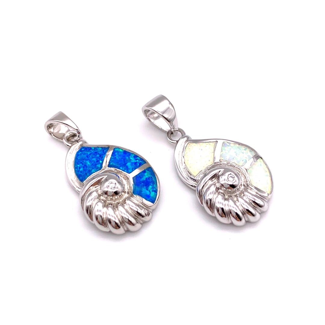 Silver Shell Pendant, Comes With Blue or White Opal , Nautilus Shell ...