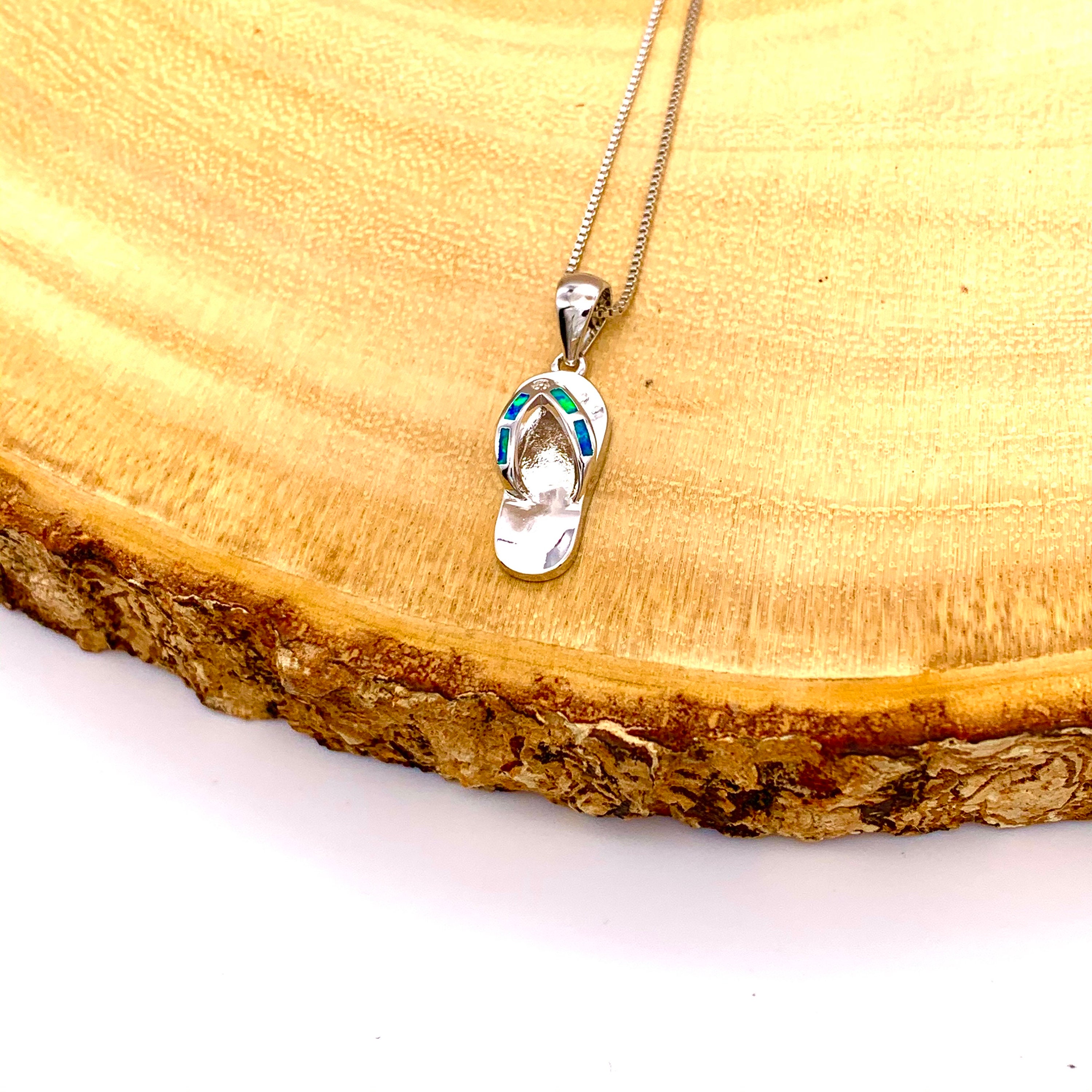 Silver Sandal Necklace, Silver Sandal Pendant and Chain With Blue Opal ...