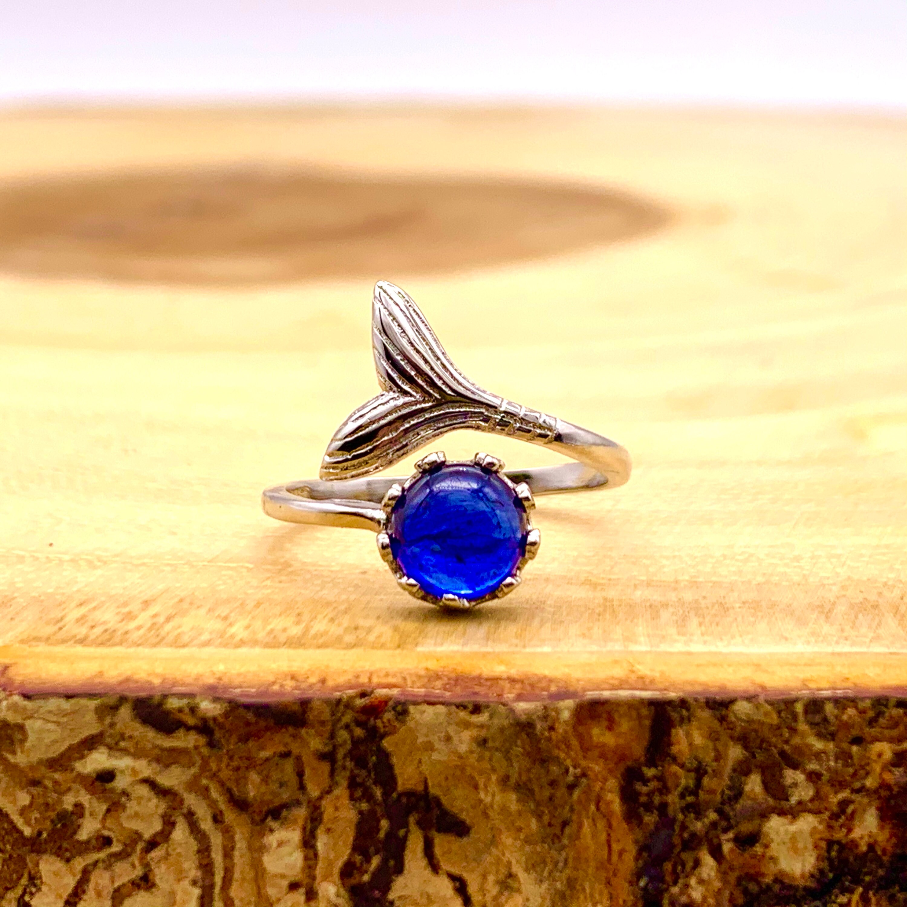 Silver Whale Ring Sterling Silver Whale Tail Ring With Blue - Etsy
