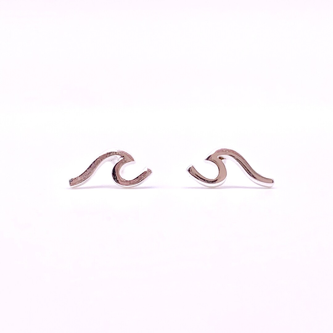 Minimalist 925 Sterling Silver Wave Earrings, Simple Wave Stud Earrings ...