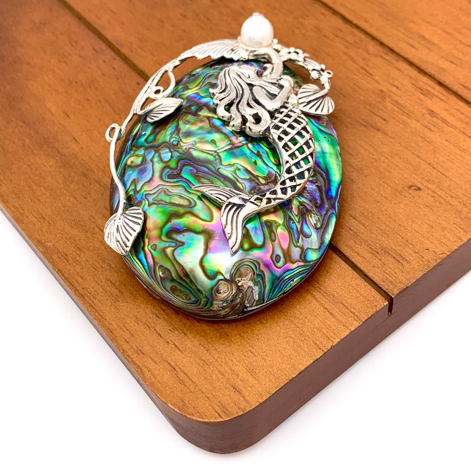 Silver Mermaid Pendant Sterling Silver Mermaid Holding a | Etsy