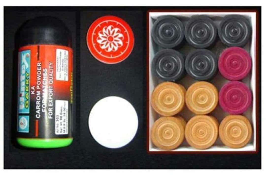 Brand New 24 Pcs Wooden Carrom Board Game Coins FREE 2 Acrylic Stricker ...