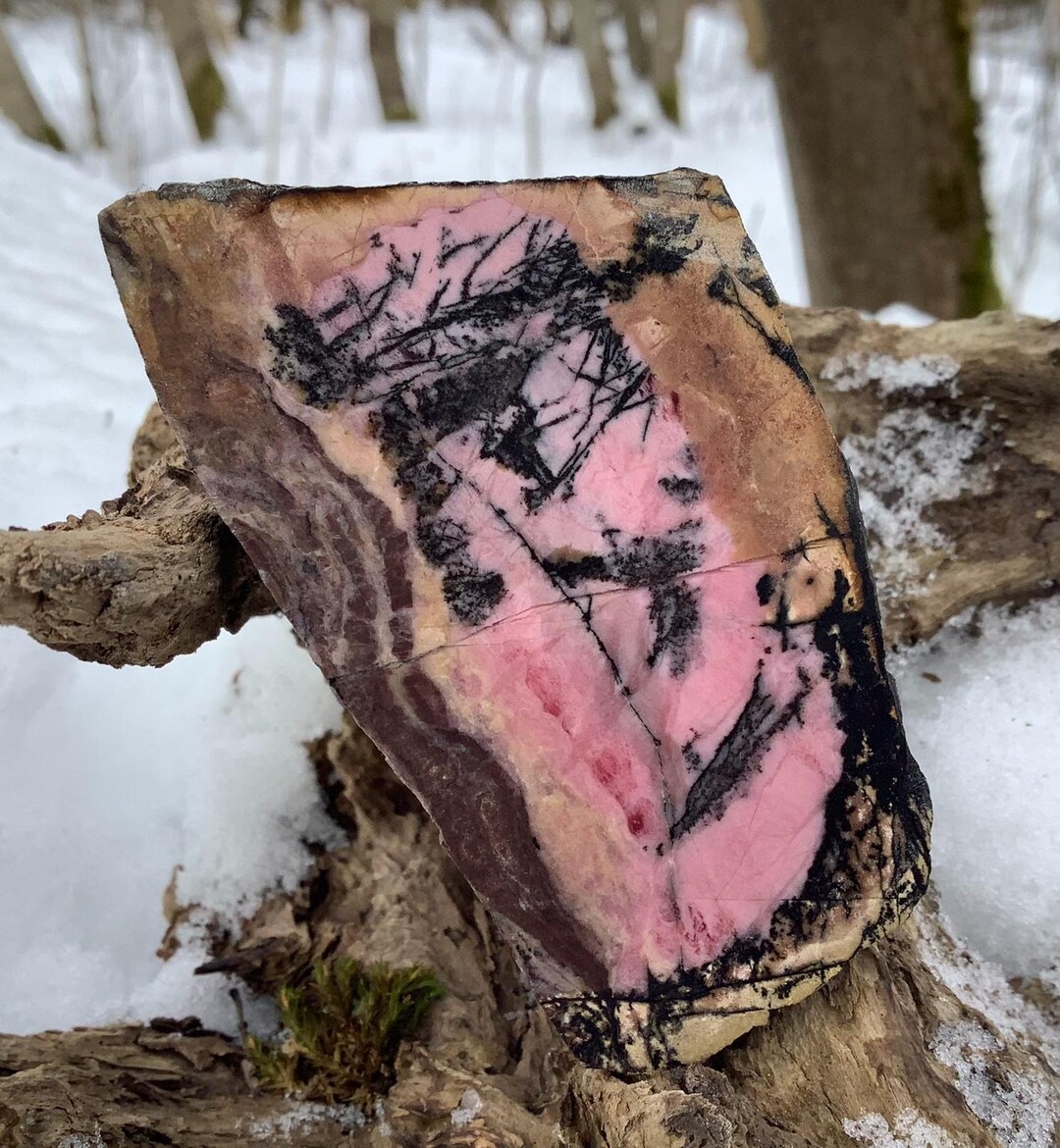 Rhodonite (# 39) Polished Picture Stone Slab / Pink Natural Stone ...