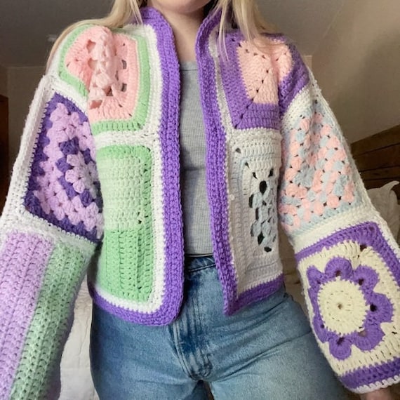 Handmade Granny Square Cropped Cardigan - Gem