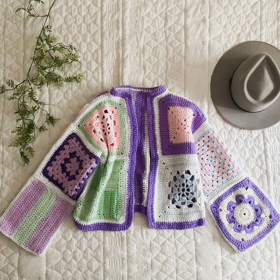 Handmade Granny Square Cropped Cardigan - Gem