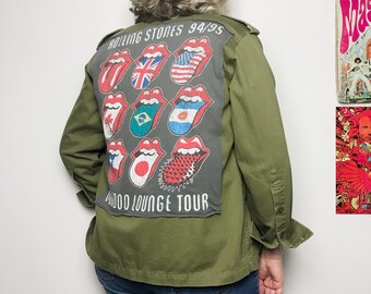 Rolling Stones Jean Jacket, Red Lips With British Flag Patch, Rolling ...
