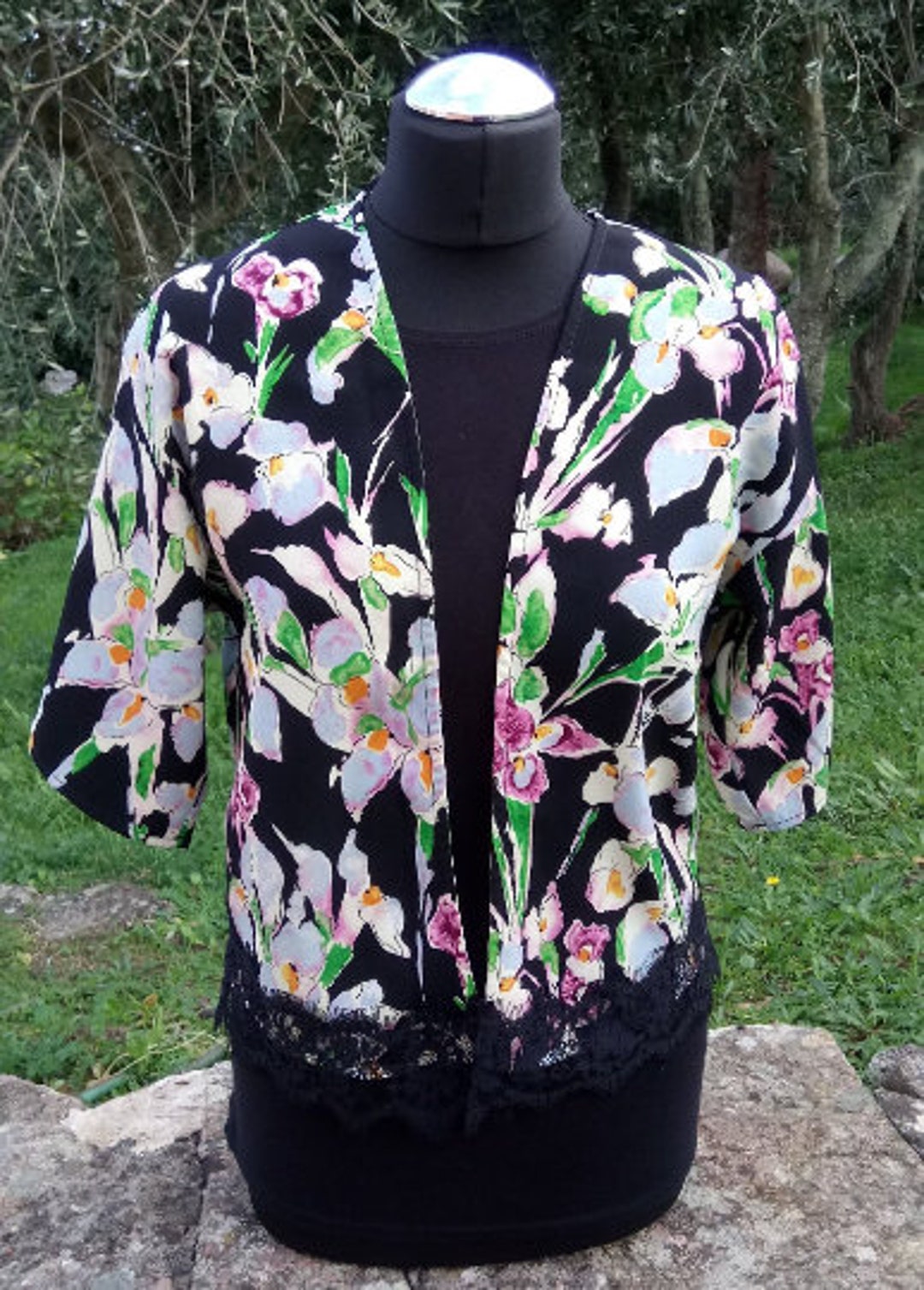 Black Floral Bolero Jacket, Short Sleeve Jacket, Bohemian Gift for ...