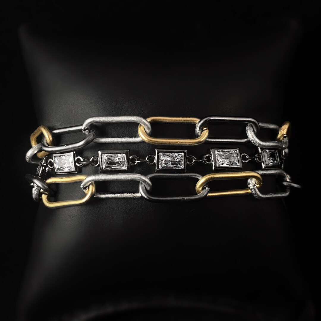 Chunky Silver and Gold Multi Chain Link and Clear Rectangle - Etsy