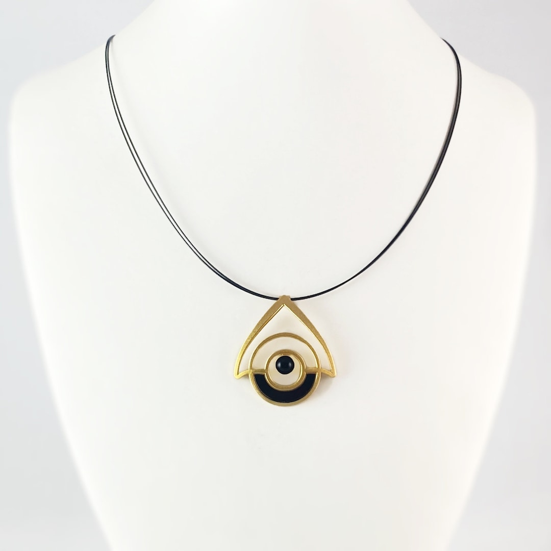 Lightweight Handmade Geometric Aluminum Necklace, Black/gold Birdhouse ...