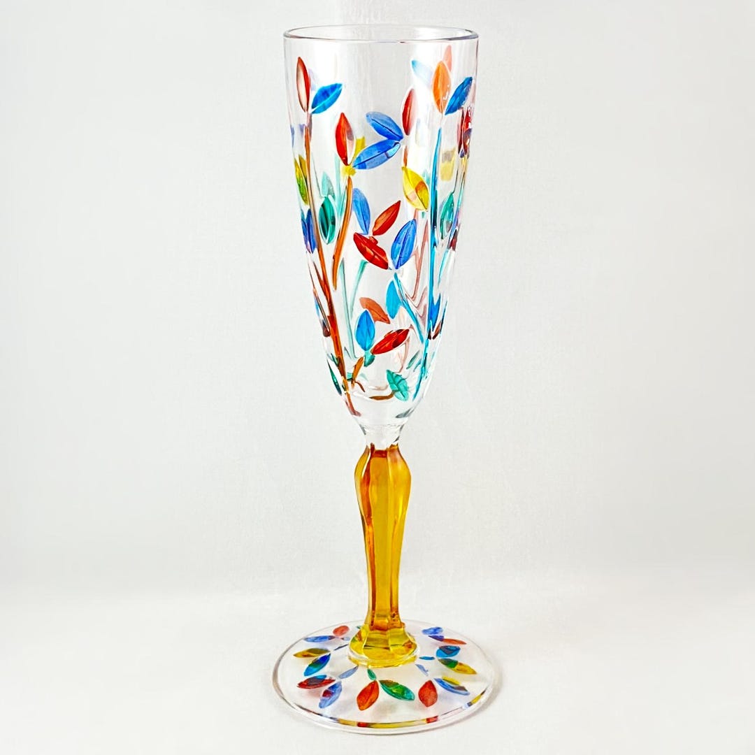 Yellow Stem Tree of Life Venetian Glass Champagne Flute - Handmade in ...