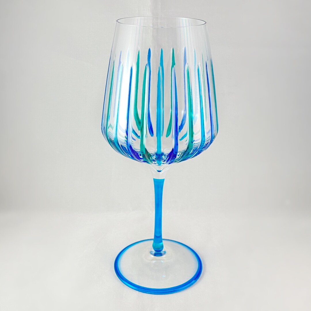 Aqua Blue Stem Venetian Glass Timeless SD Outline Wine Glass - Handmade ...