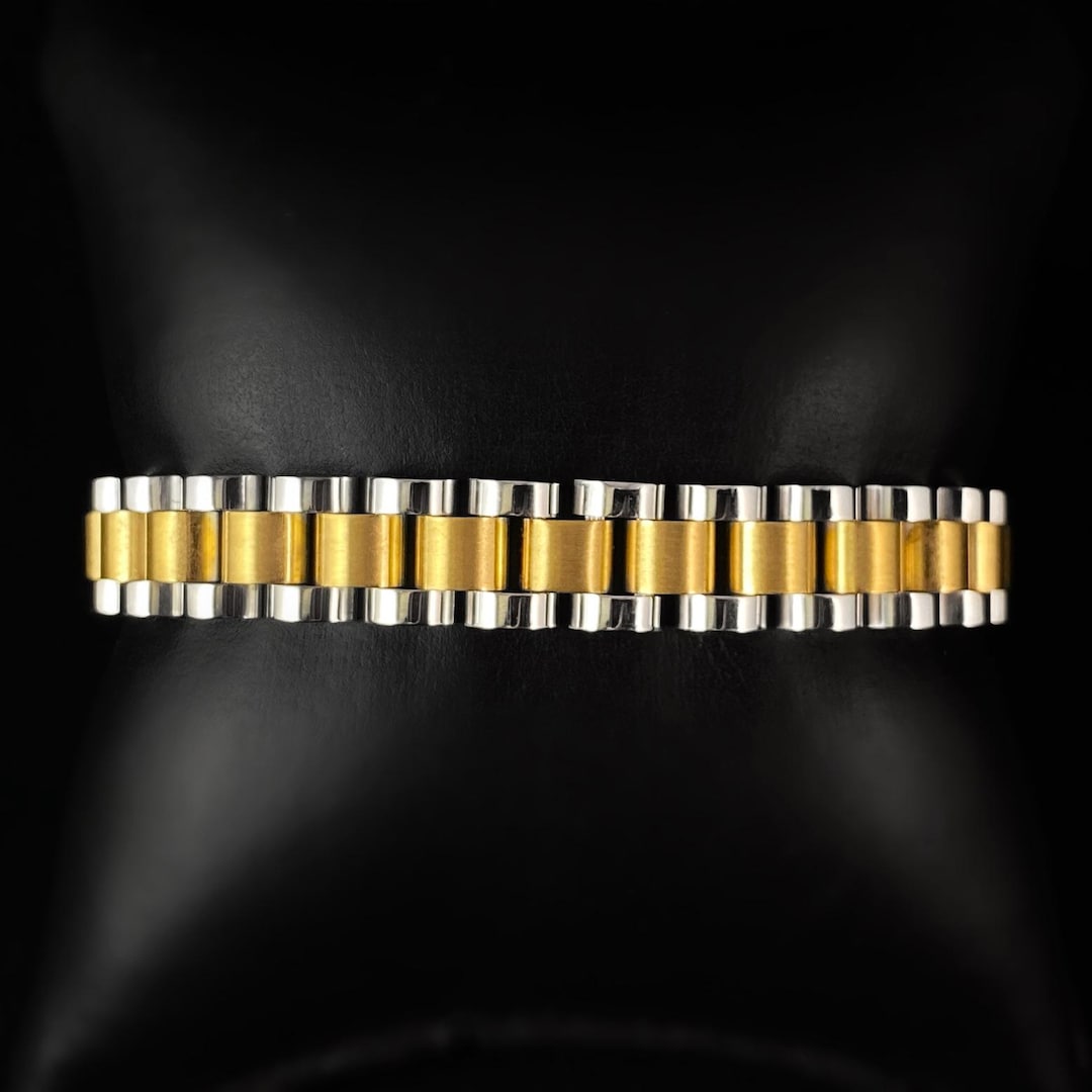 Two Tone Silver and Gold Watch Band Style Bracelet - Athena - Etsy