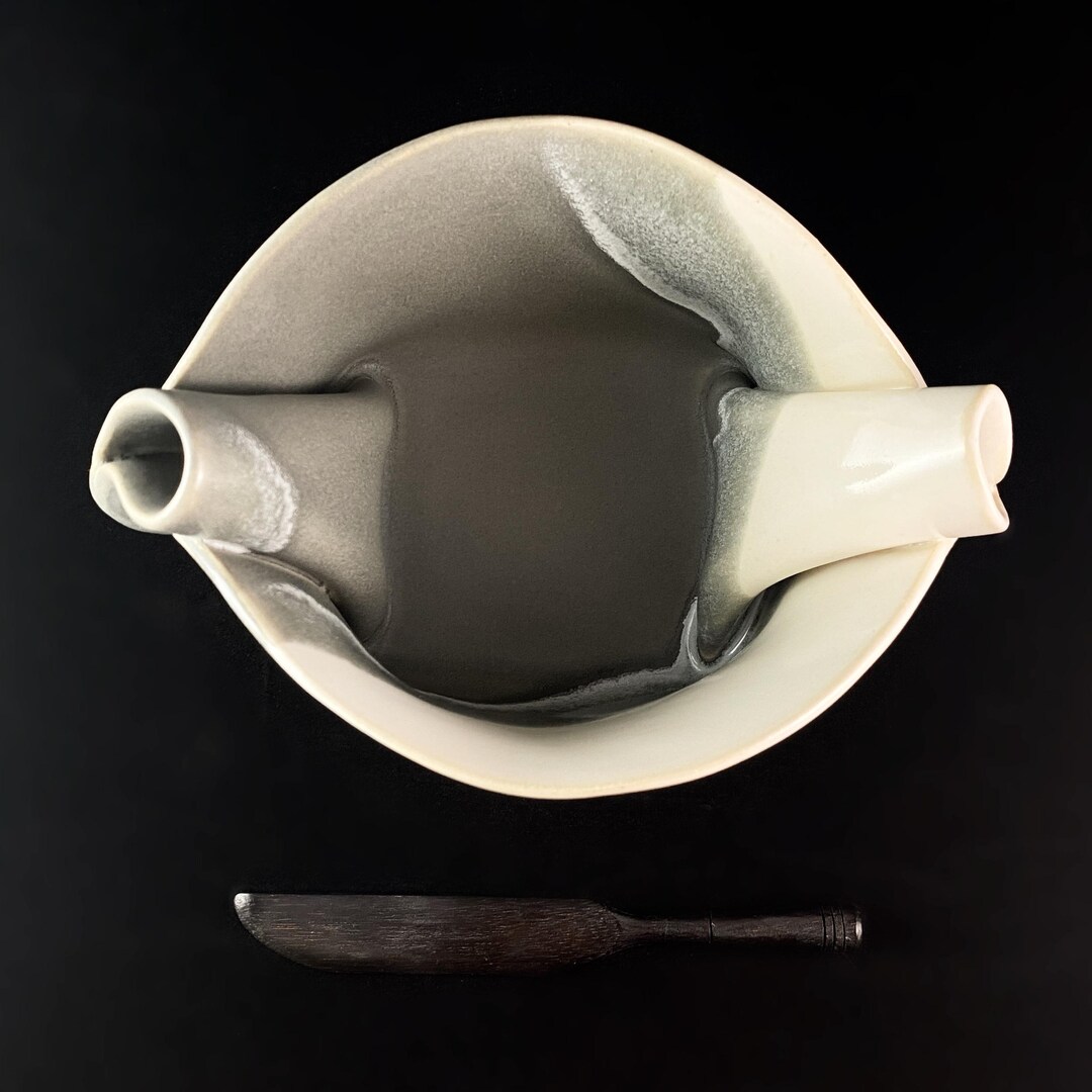 Handmade Gray and White Pinch Pot With Knife, Functional and Decorative ...