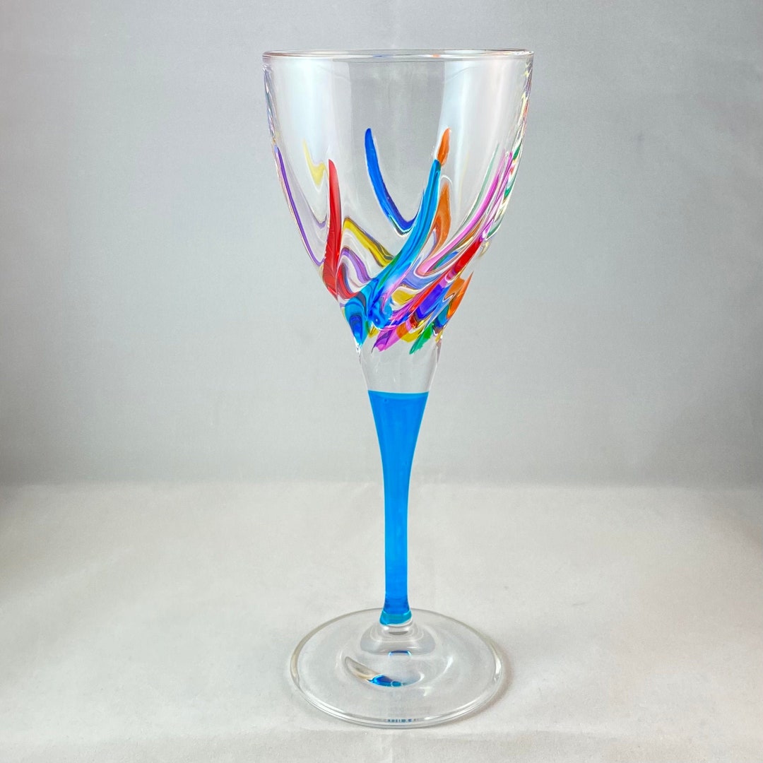 Aqua Blue Stem Venetian Glass Trix Wine Glass - Handmade in Italy ...