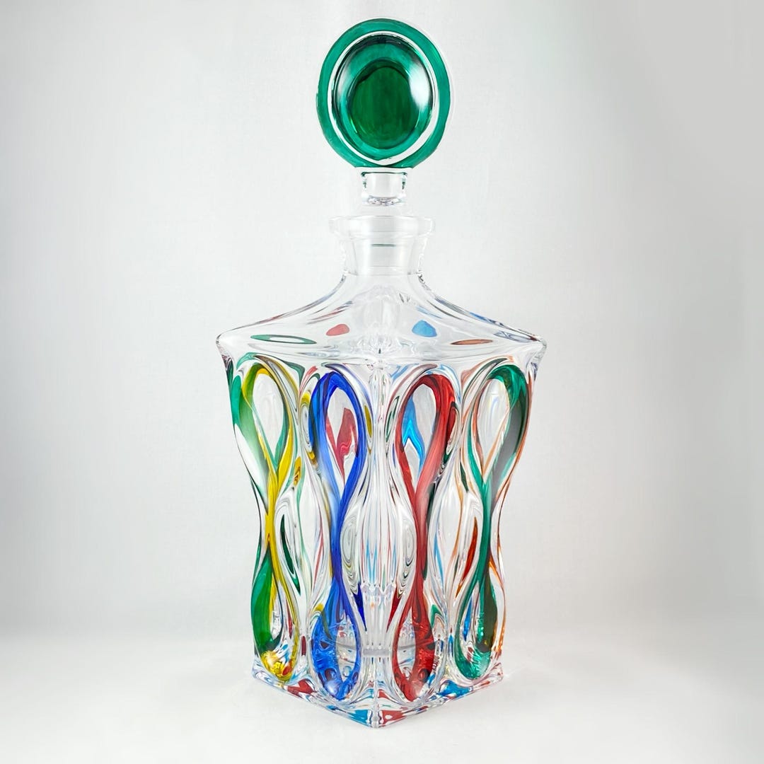 Venetian Glass Ocean Whiskey Decanter - Handmade in Italy, Colorful ...