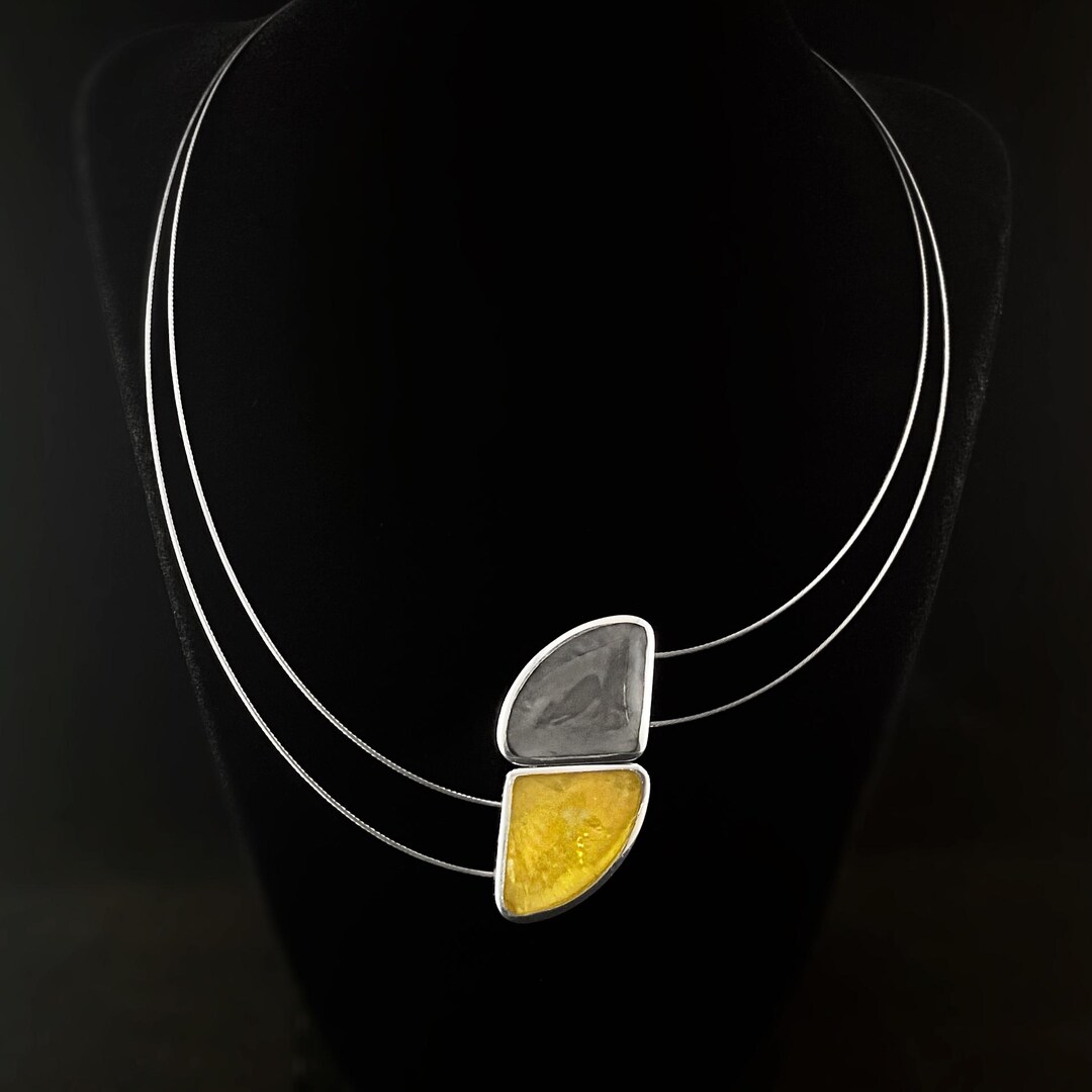 Handmade Resin and Shell Duo Tone Cornflower Yellow/gray Fans Front ...